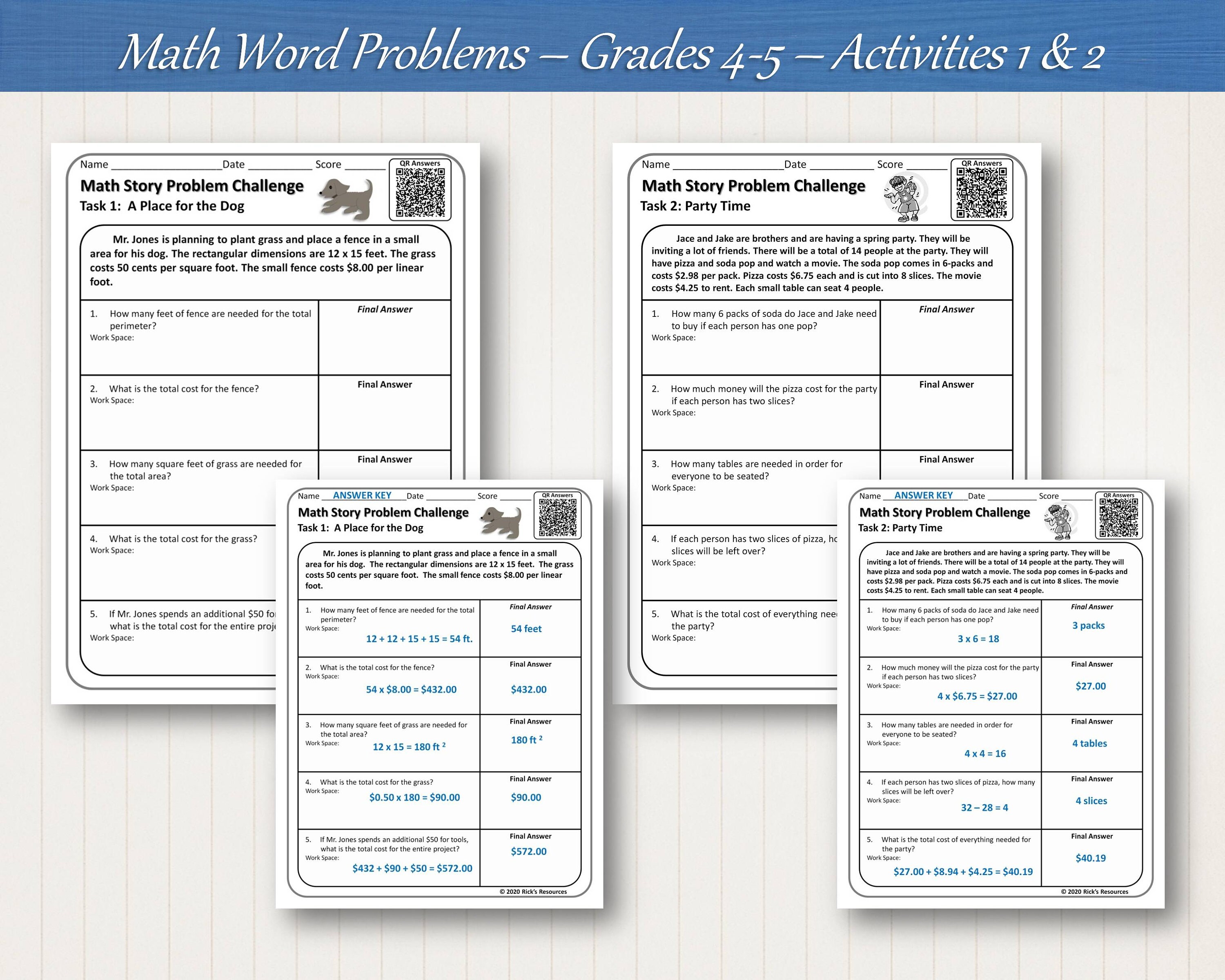 Multi-step Word Problems Math Worksheets Grade 4 - Grade 5 - Etsy