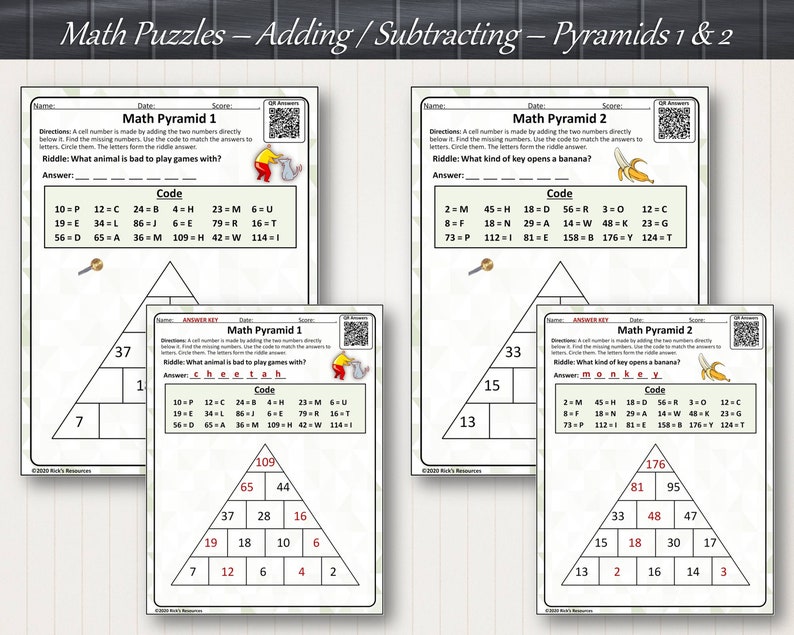 Adding and Subtracting Math Pyramid Puzzles: A Fun Way to Practice Math ...