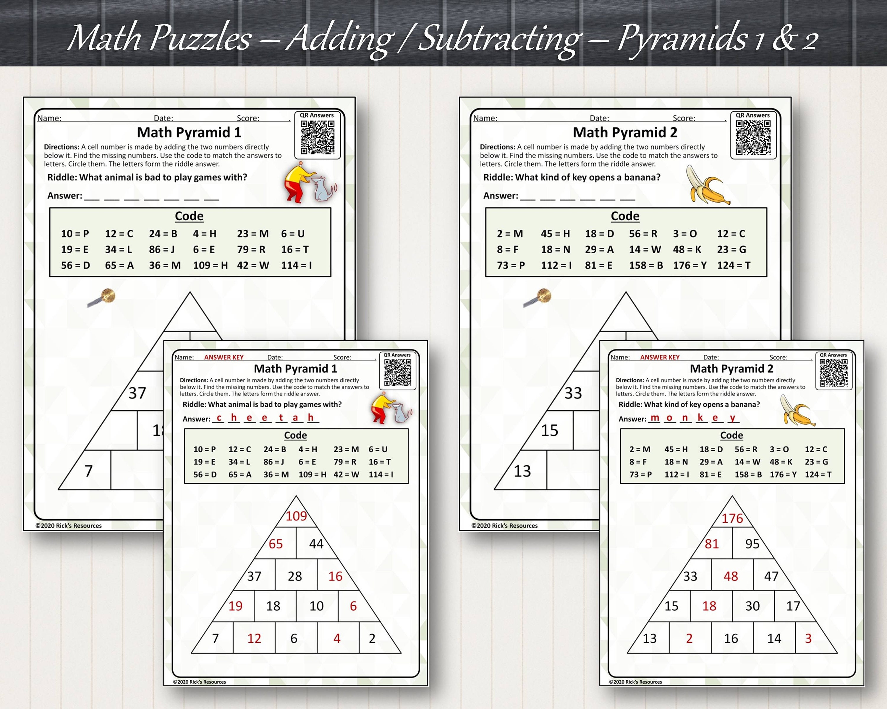 Adding and Subtracting Math Pyramid Puzzles: A Fun Way to Practice Math ...