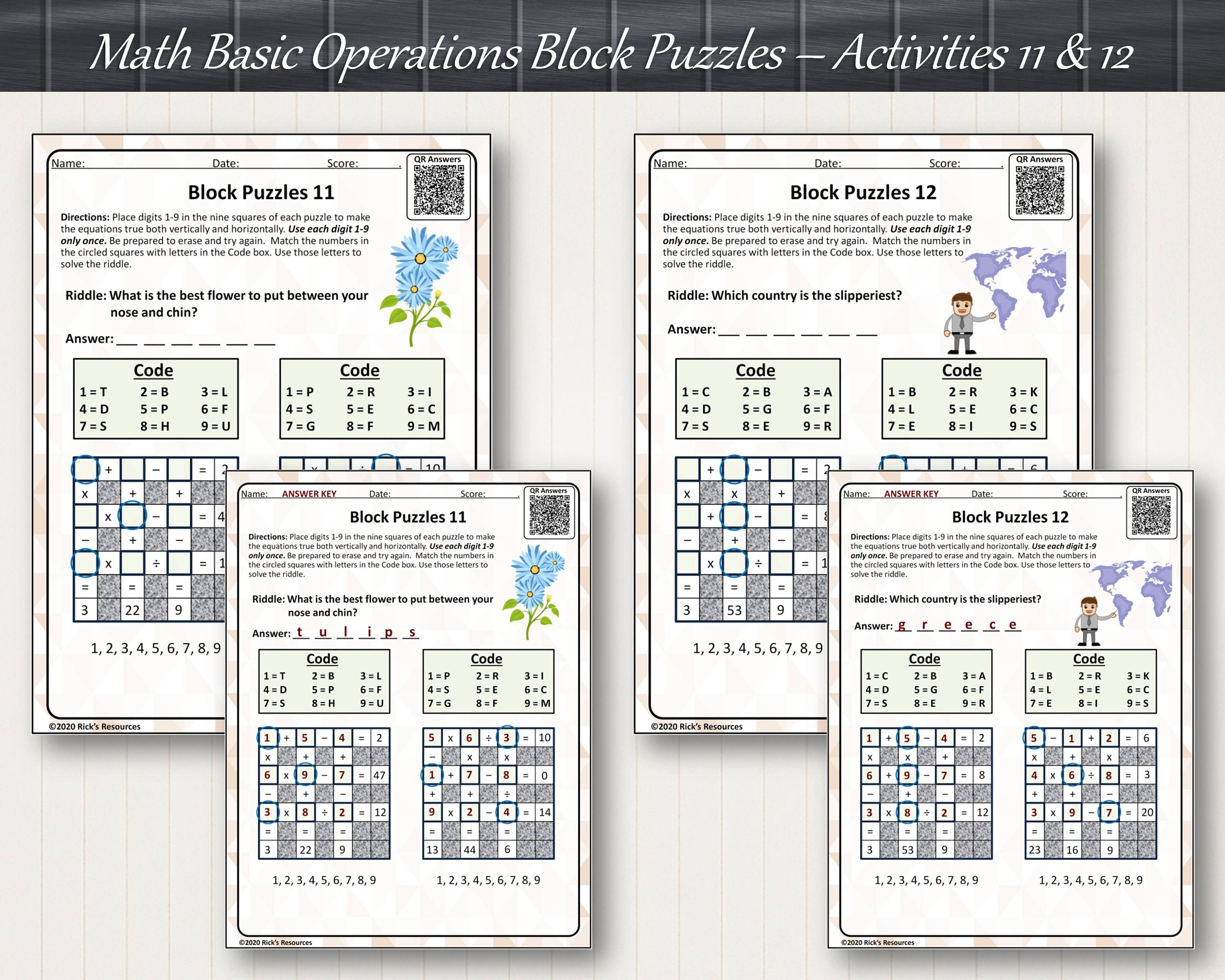 Basic Operations Block Puzzles: A Fun and Challenging Way to Practice ...