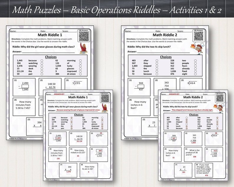 Basic Operations Math Riddles: A Fun Way to Practice Math Skills for ...