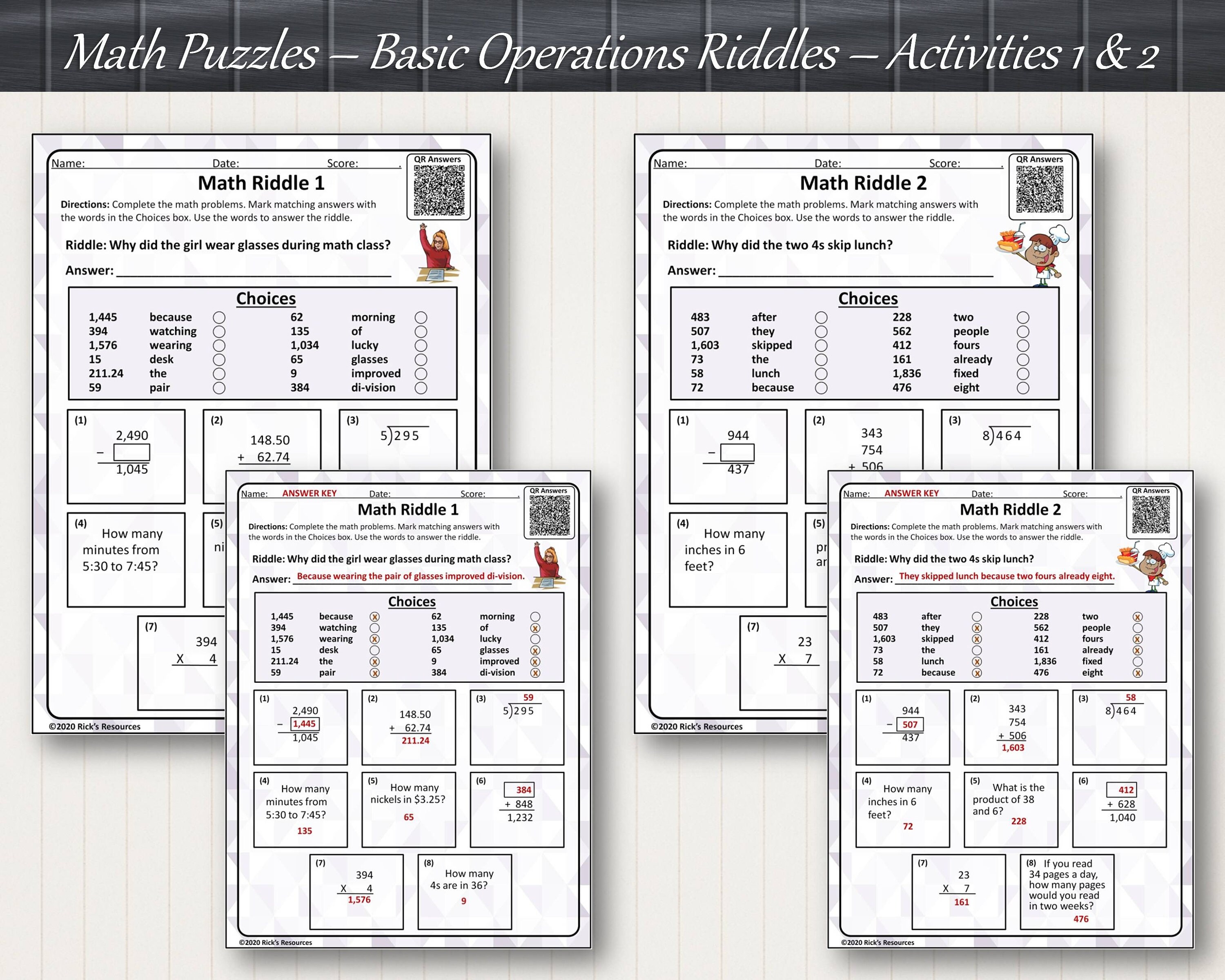 Basic Operations Math Riddles: A Fun Way to Practice Math Skills for ...