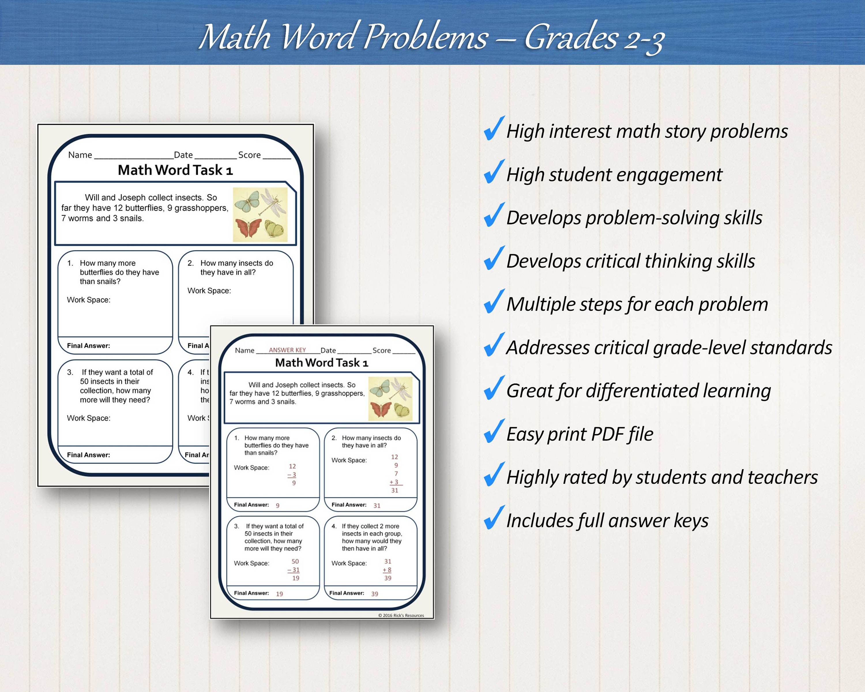 Multi-step Word Problems Math Worksheets Grade 2 Grade 3 - Etsy