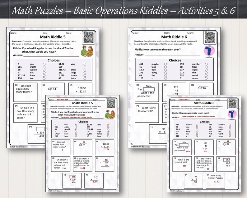 Basic Operations Math Riddles: A Fun Way to Practice Math Skills for ...