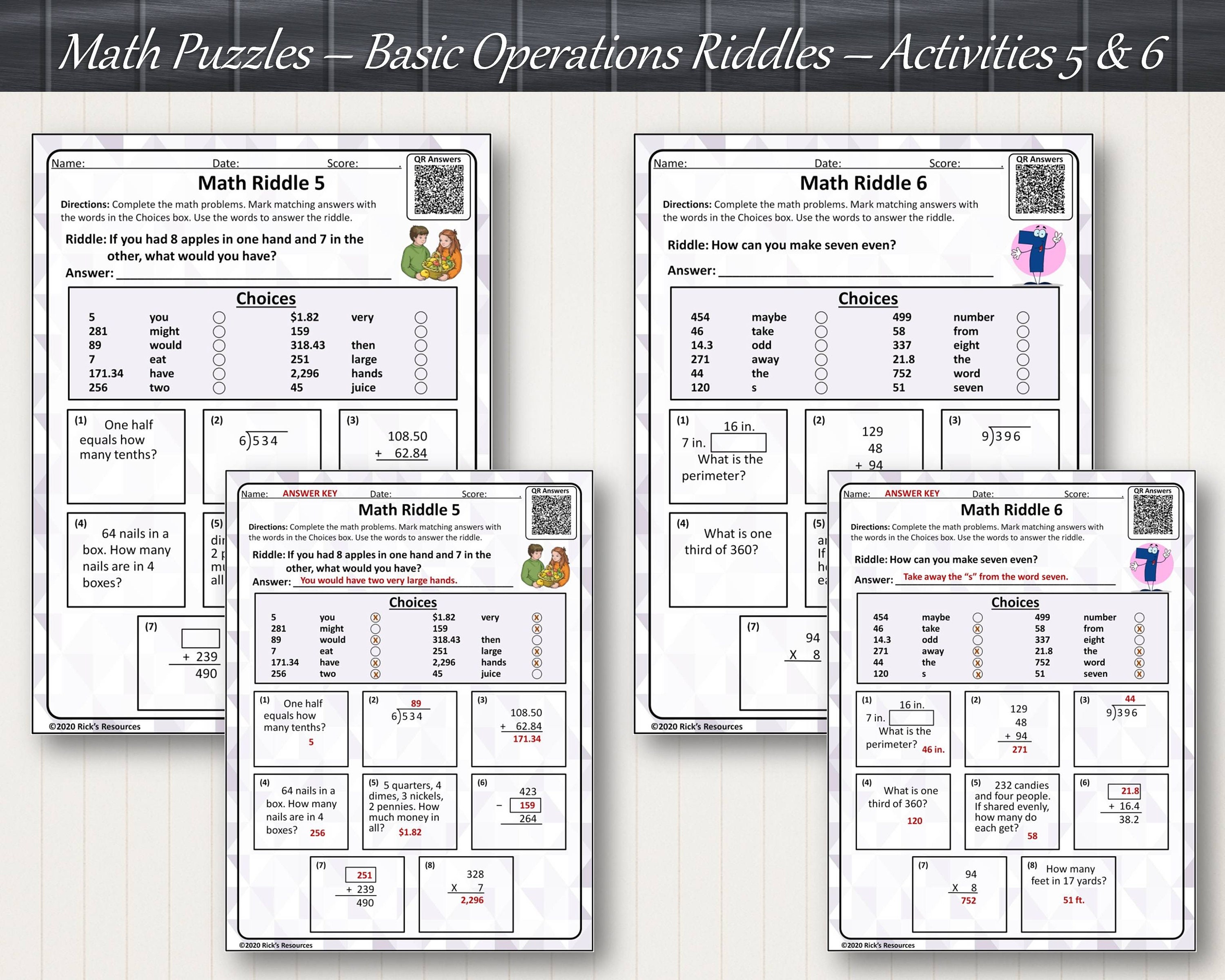 Basic Operations Math Riddles: A Fun Way to Practice Math Skills for ...