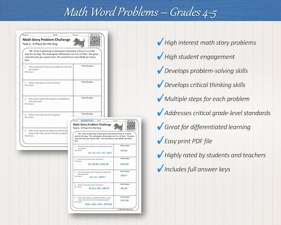 Math Worksheets For 4th Grade Word Problems