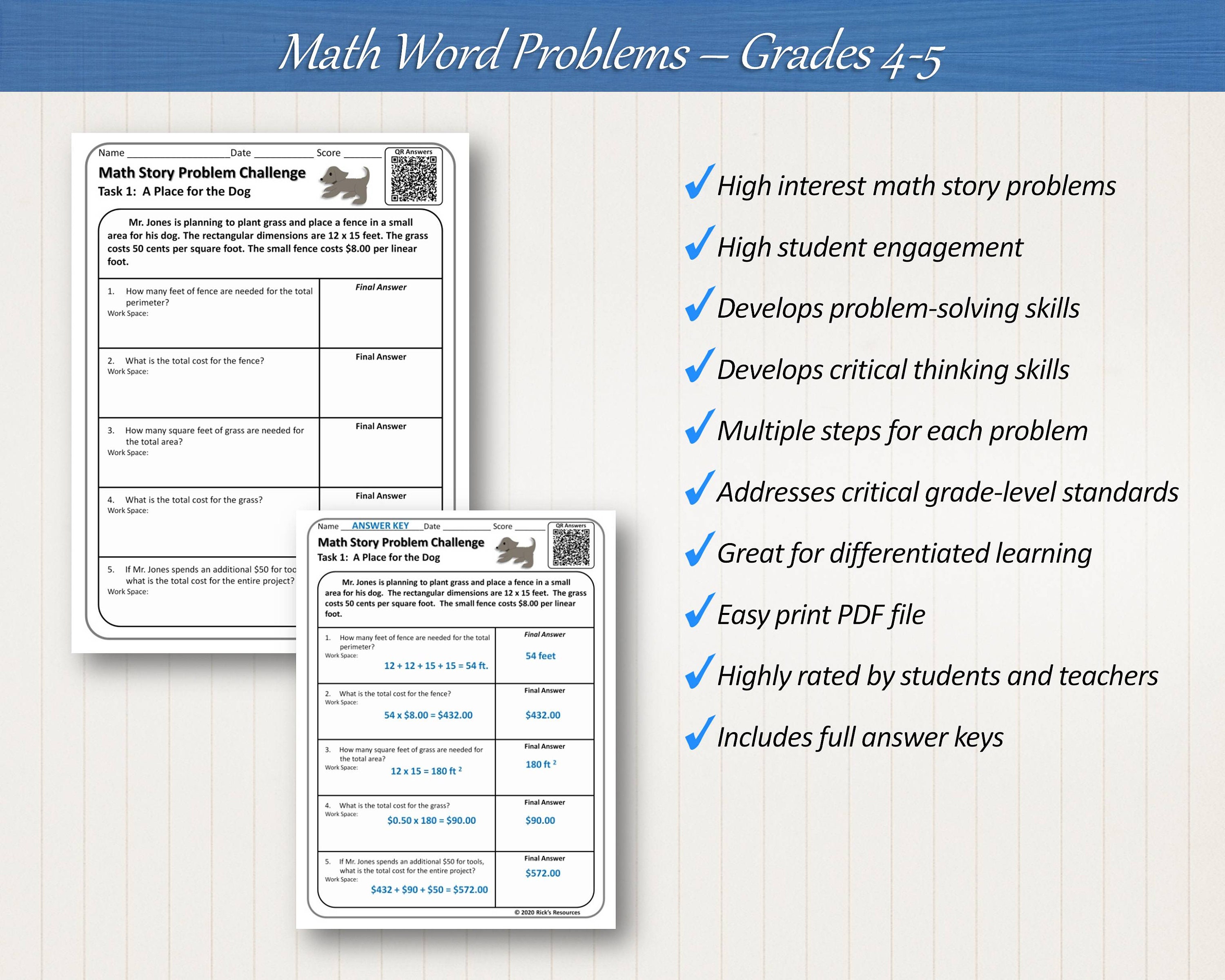 Multi-step Word Problems Math Worksheets Grade 4 - Grade 5 - Etsy