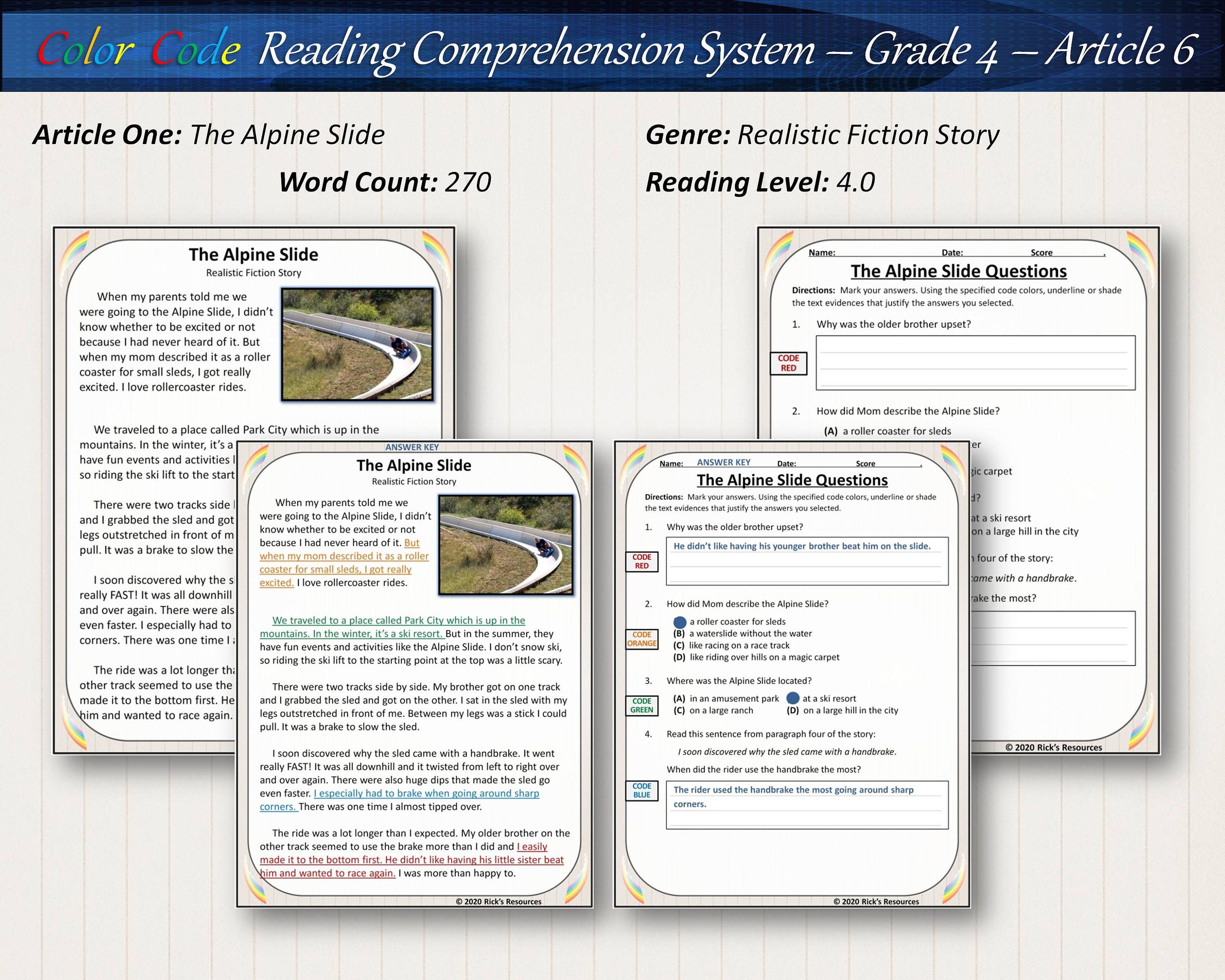 Reading Comprehension Coloring Text Evidence 4th Grade - Etsy