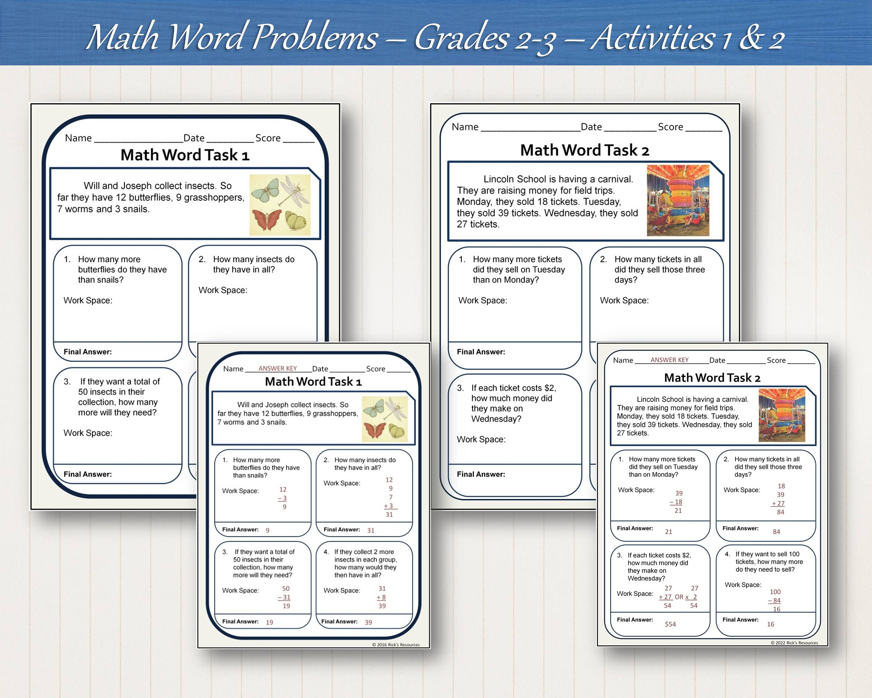 Multi-step Word Problems Math Worksheets Grade 2 - Grade 3 - Etsy