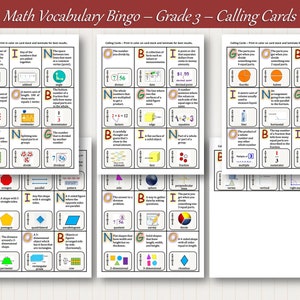 3rd Grade Math Vocabulary Bingo Game - 30 Boards, Adjustable Difficulty ...