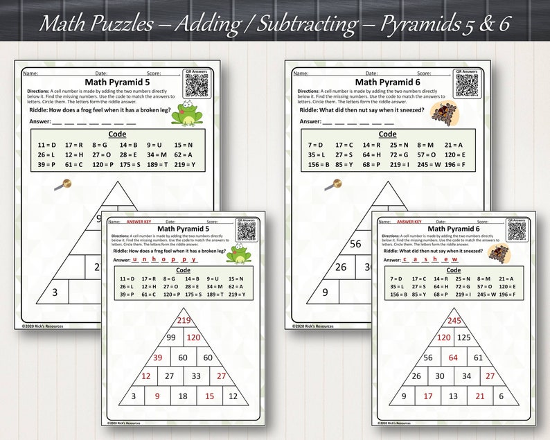 Adding and Subtracting Math Pyramid Puzzles: A Fun Way to Practice Math ...