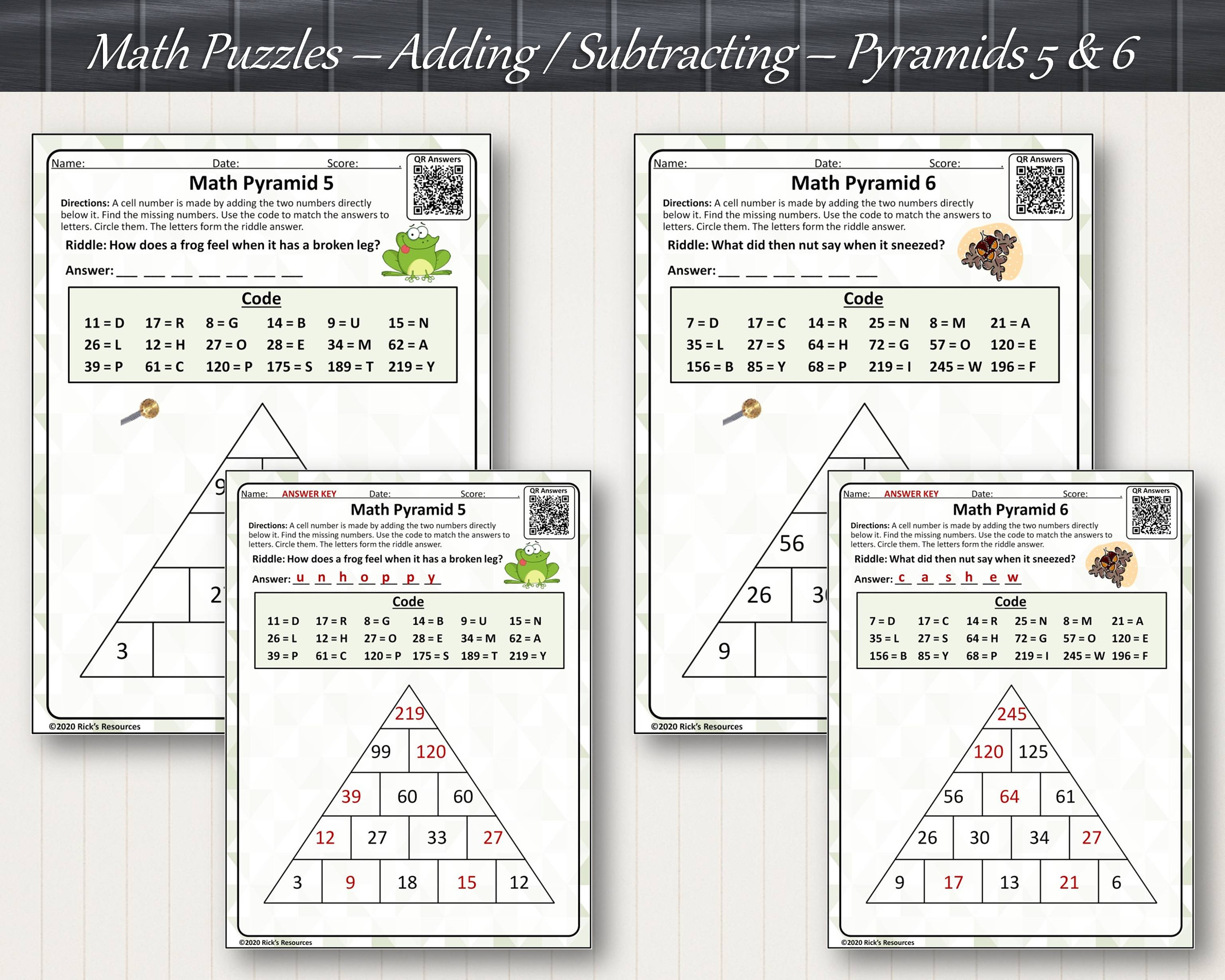 Adding and Subtracting Math Pyramid Puzzles: A Fun Way to Practice Math ...