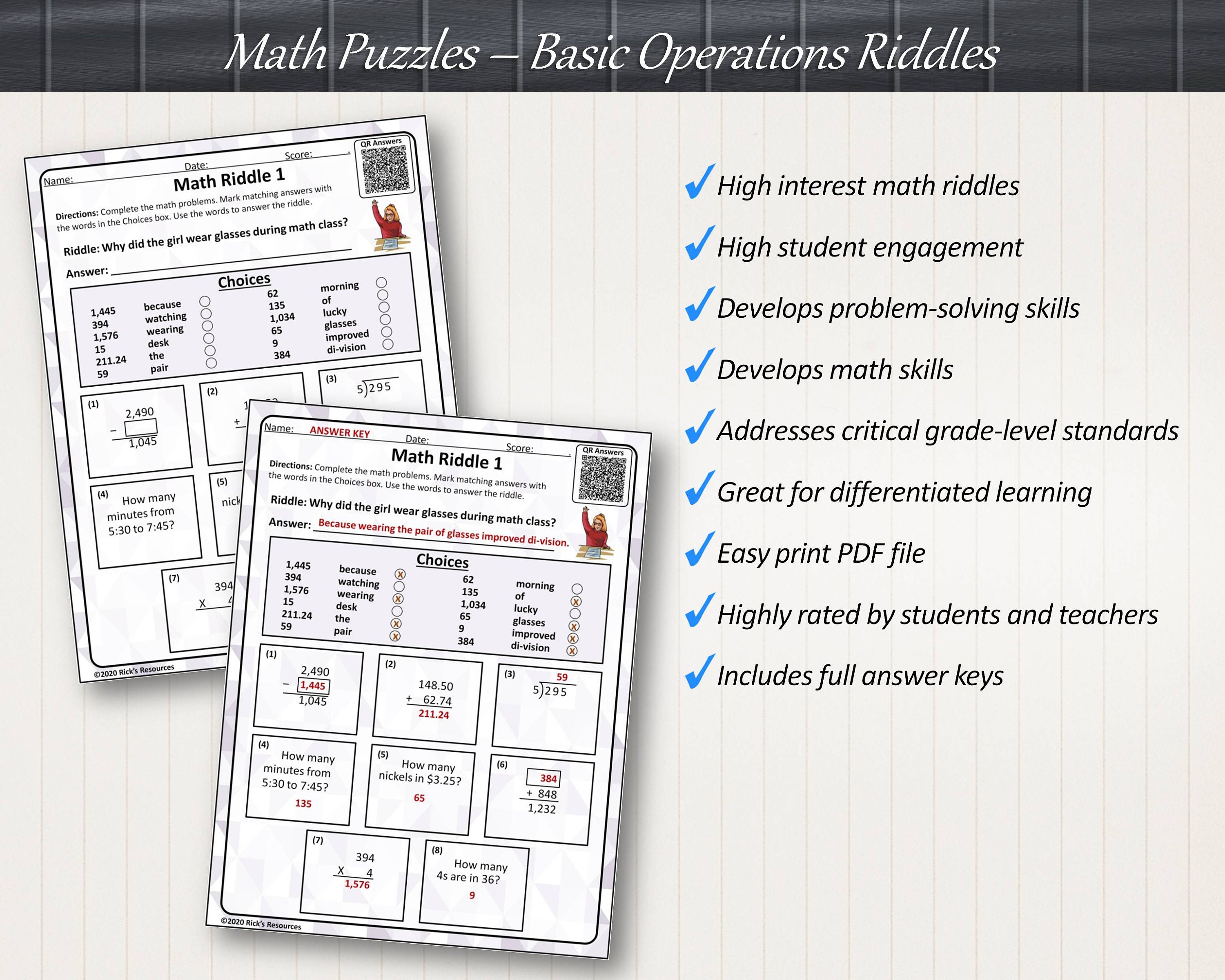 Basic Operations Math Riddles: A Fun Way to Practice Math Skills for ...