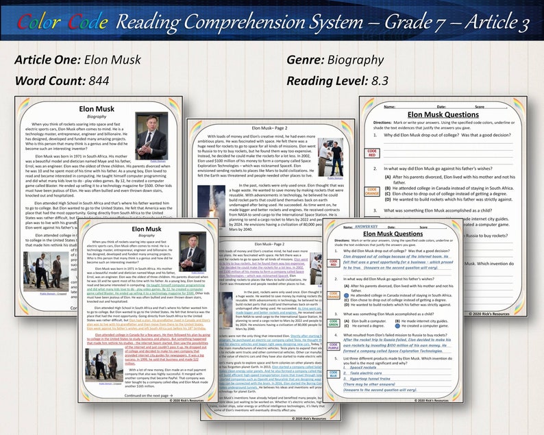 Reading Comprehension Coloring Text Evidence 7th Grade - Etsy