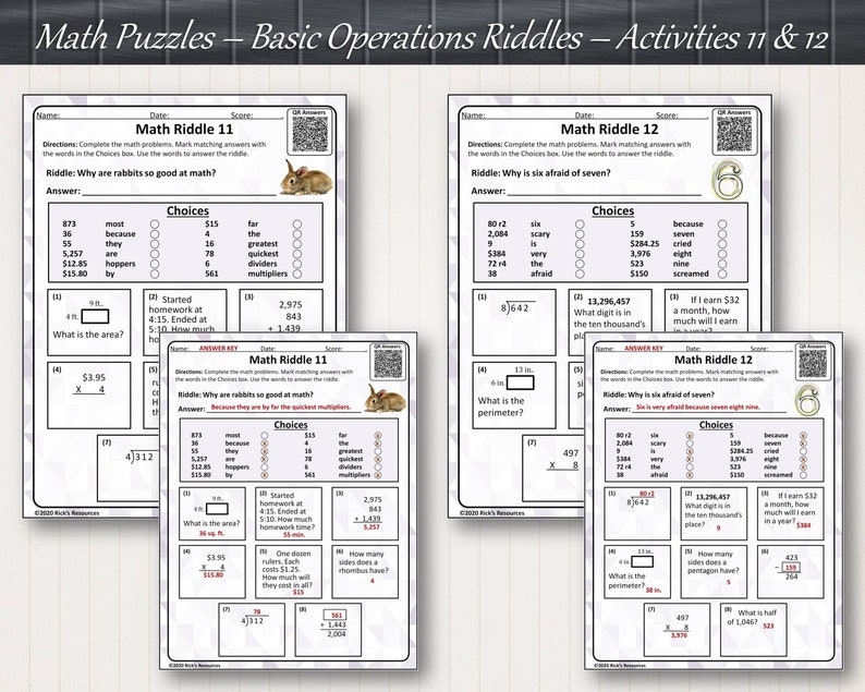 Basic Operations Math Riddles: A Fun Way to Practice Math Skills for ...