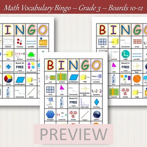 3rd Grade Math Vocabulary Bingo Game - 30 Boards, Adjustable Difficulty ...