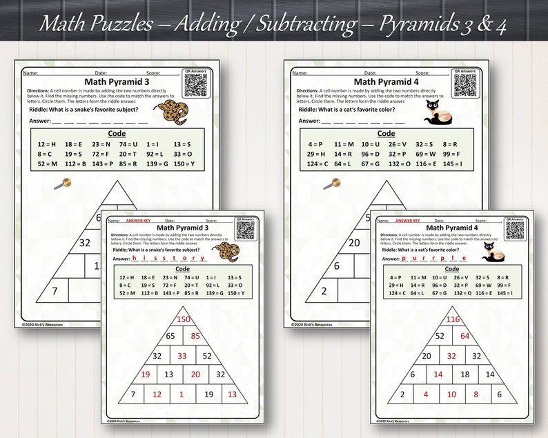 Adding and Subtracting Math Pyramid Puzzles: A Fun Way to Practice Math ...