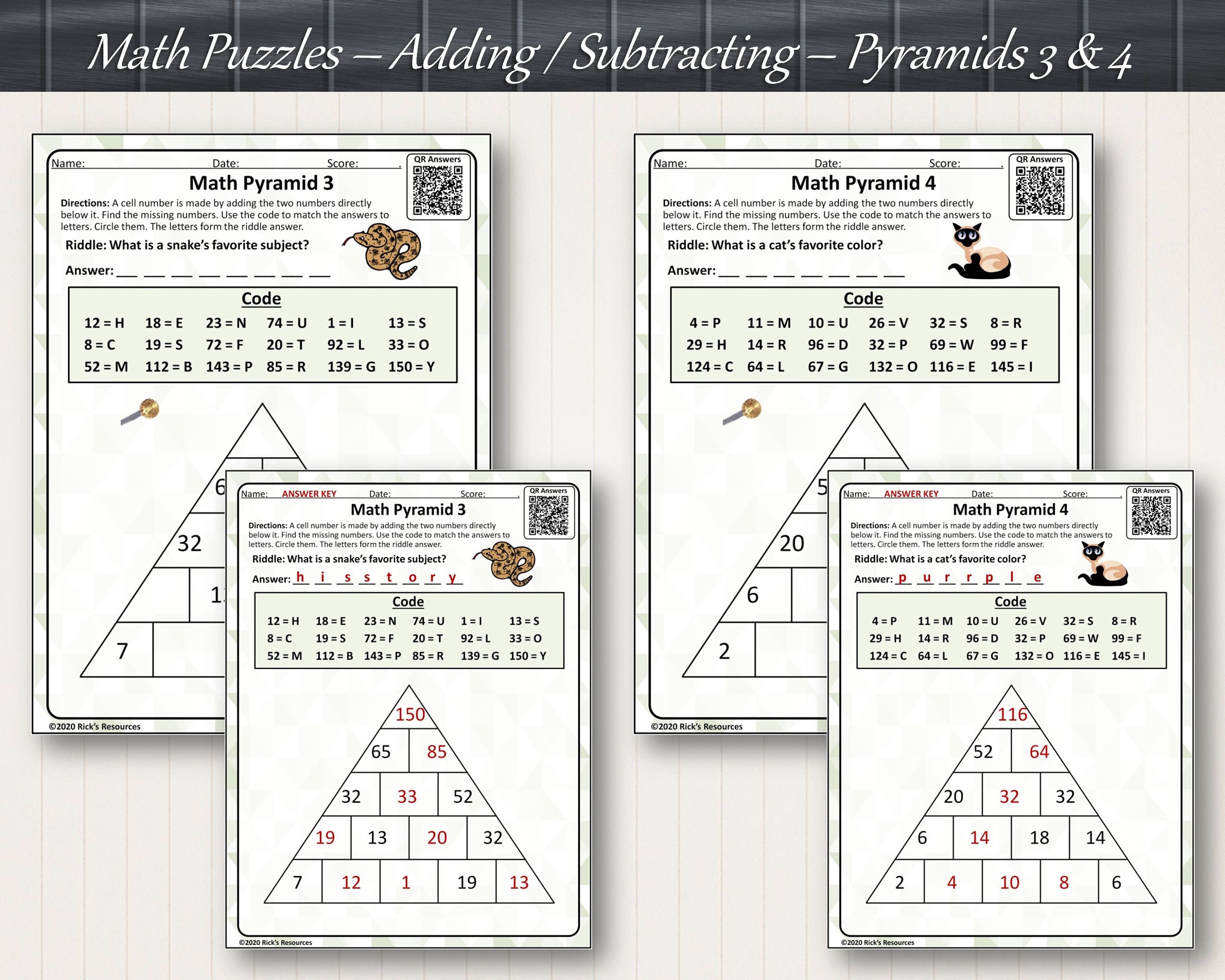 Adding and Subtracting Math Pyramid Puzzles: A Fun Way to Practice Math ...