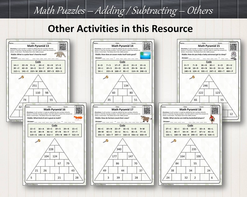 Adding and Subtracting Math Pyramid Puzzles: A Fun Way to Practice Math ...