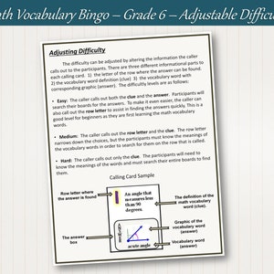 6th Grade Math Vocabulary Bingo Game - 30 Boards, Adjustable Difficulty ...
