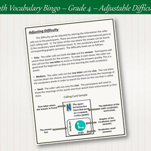 4th Grade Math Vocabulary Bingo Game - 30 Boards, Adjustable Difficulty ...