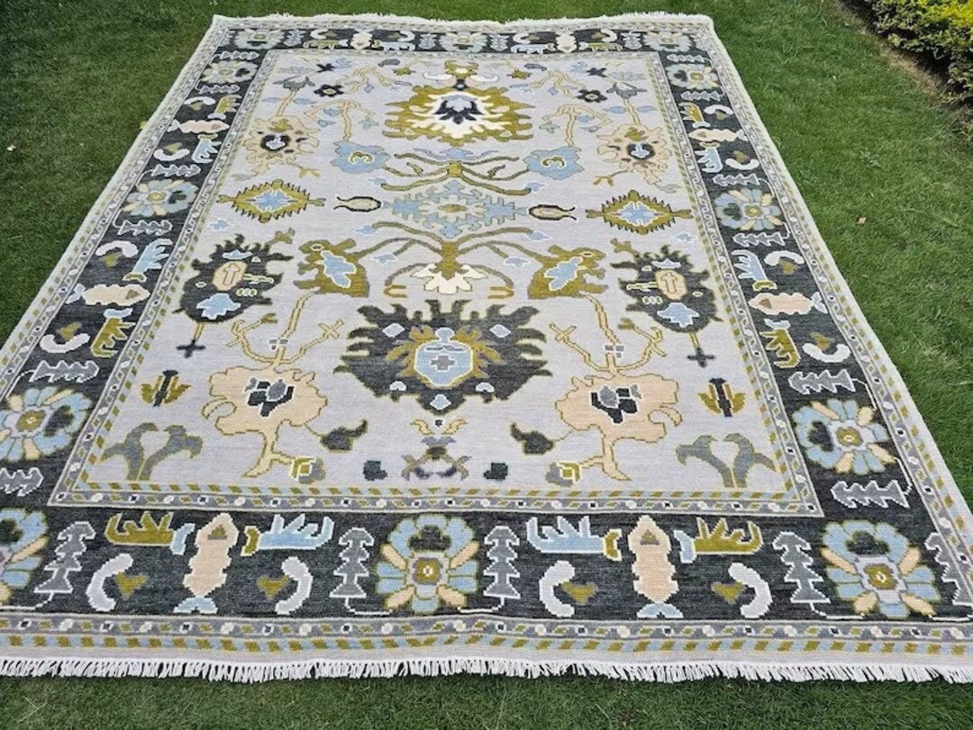 Gray Border Bright Hand-knotted Rug Turkish Knot Rugs - Etsy