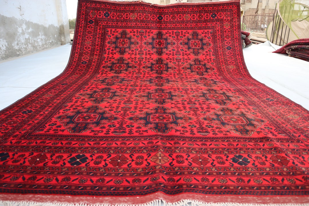 6'8x9'3 Ft Vintage Red Area Rug/ Afghan Handmade Wool Rug/ Oriental ...