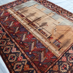 5x6 Ft Antique Pictorial Rug, Afghan Hand Knotted Wool Rug, Vegi Dyes ...