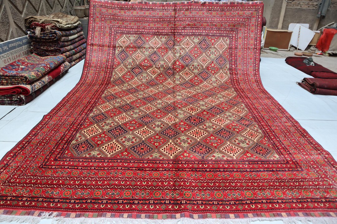 13x10 Extra Large Vintage Turkman Oriental Rug- Afghan Tribal Rug ...