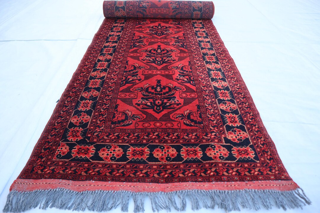 1980s Antique Runner 2'7x9'7 Ft Red Black Hallway Runner, Afghan ...