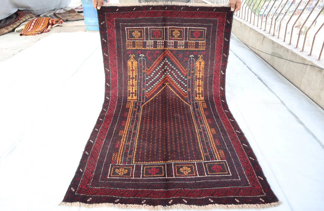 Prayer Rug 3x5 Ft- Soft Pile Wool Prayer Mat- Turkman Oriental Rug ...