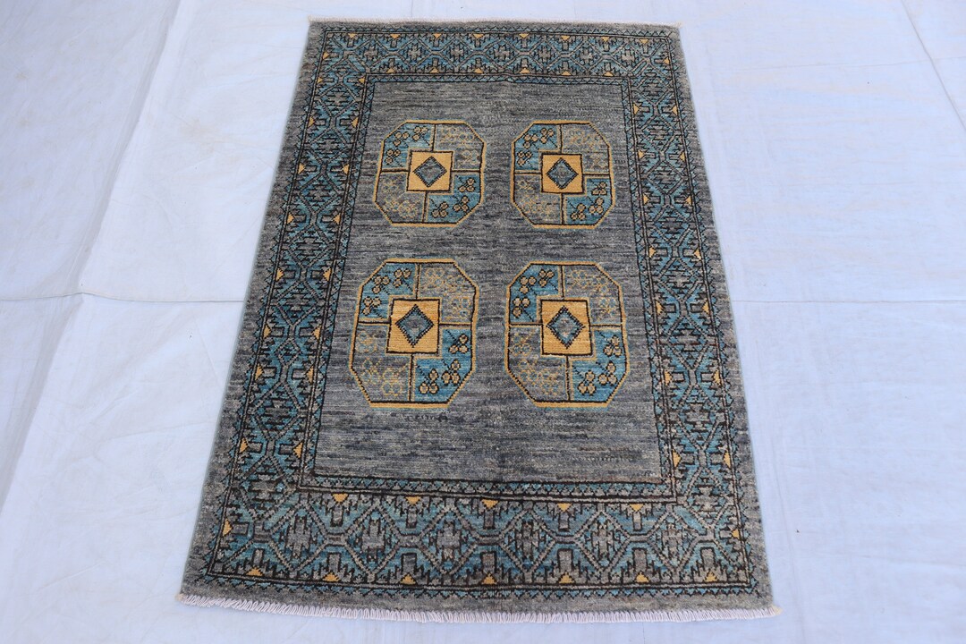 5x3 Afghan Gray Blue Filpai Tribal Rug, Handmade Soft Wool Vintage ...