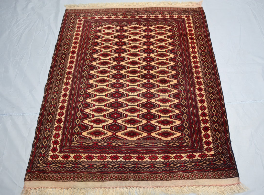 4.5x5.6 Vintage Faded Zahir Shahi Rug, Afghan Hand Knotted Geometric ...