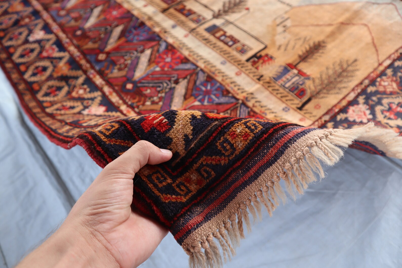 5x6 Ft Antique Pictorial Rug, Afghan Hand Knotted Wool Rug, Vegi Dyes ...