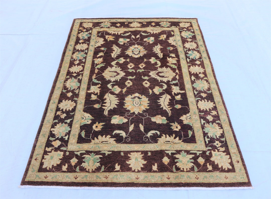 6x4 Afghan Floral Area Rug, Handmade Wool Rug, Turkmen Hand-knotted ...