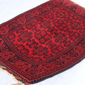 Red Rug, 3x5 Ft Bokhara Small Area Rug, Khal Muammedi Tekke Tribe Rug ...