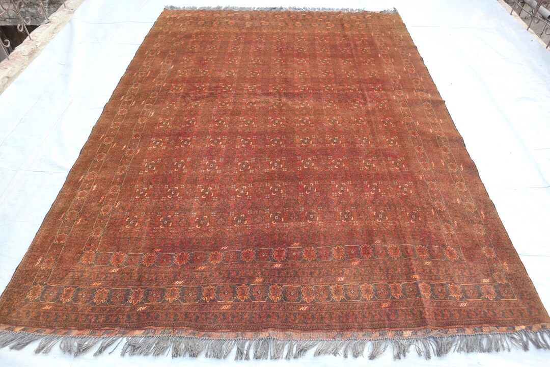 1970s Antique Faded Turkmen Bashiri Design Rug Bukhara Hand Knotted ...