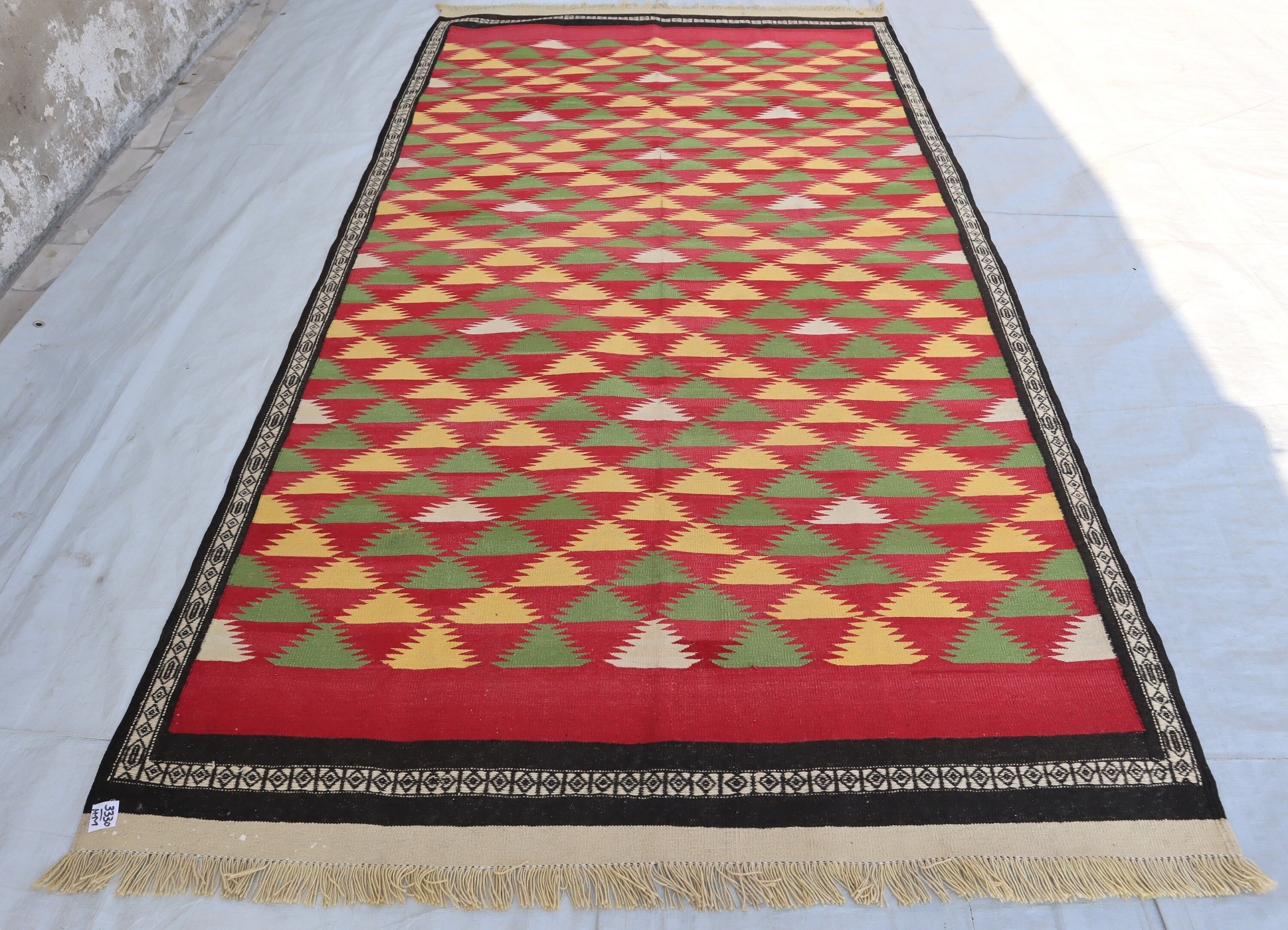 5x10 Feet Vintage Afghan Rug, Red Beige Green Colors Handmade Flatweave ...
