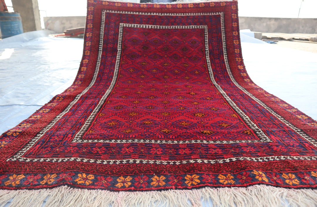 3'9x5'5 Ft Vintage Area Rug, Unique Handmade Wool Rug, Afghan Baloch ...