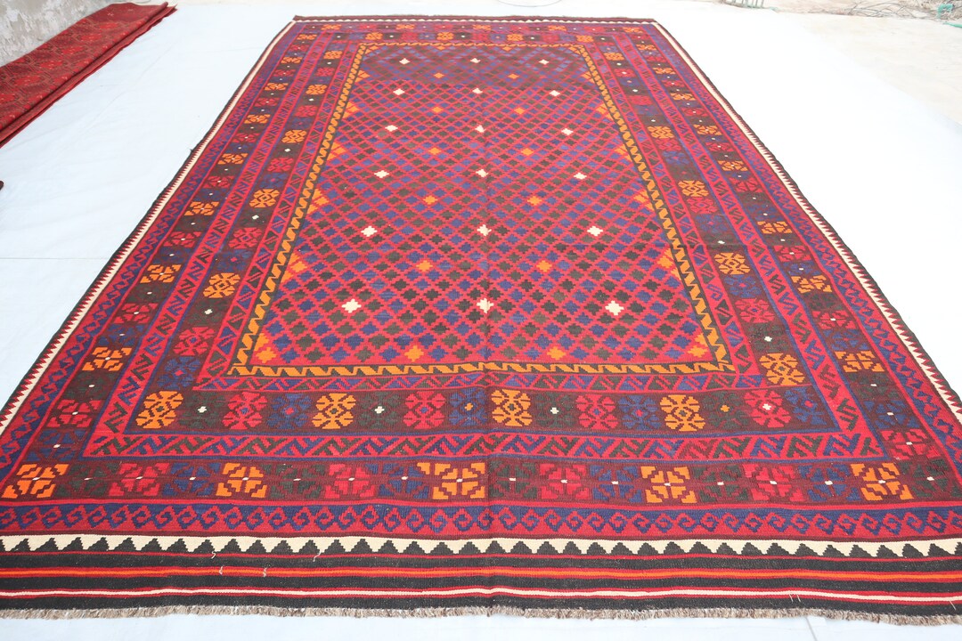 9x15 Ft Large Afghan Kilim Rug/ Vintage Handwoven Geometric Rug ...