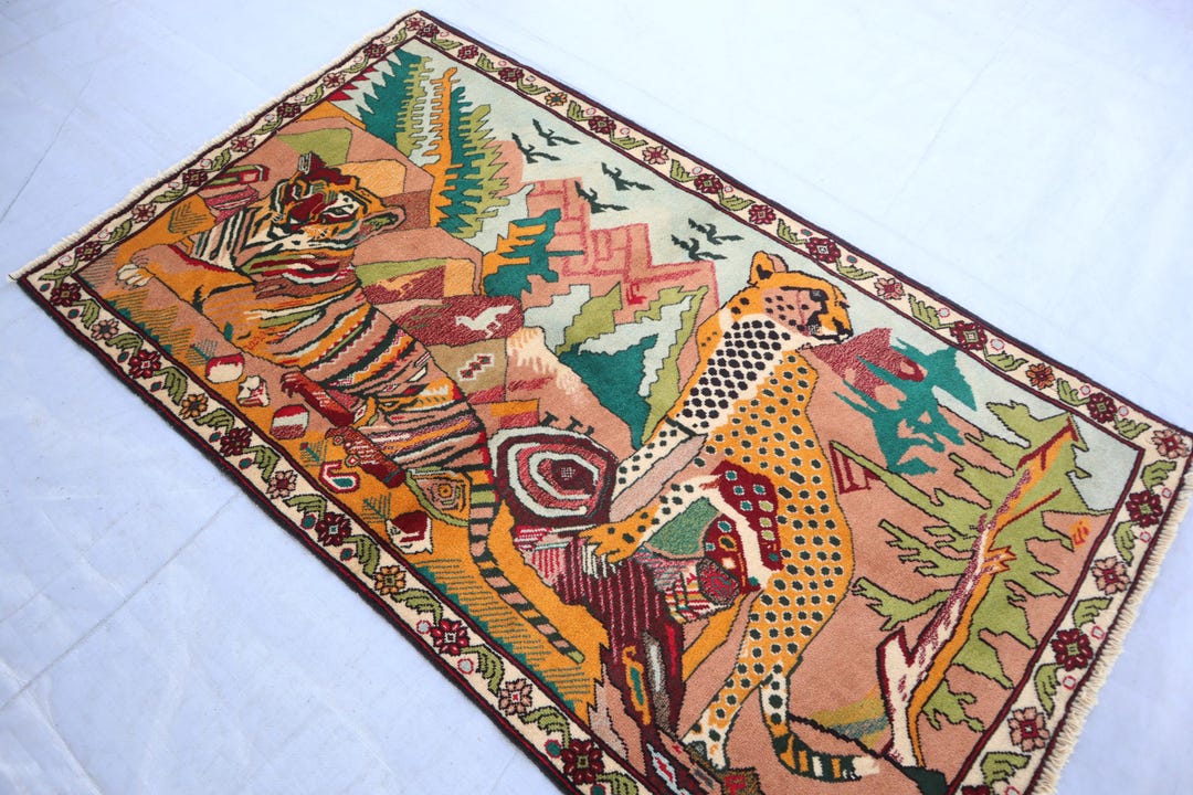 3x5 Ft Collectors Piece Pictorial Rug, Afghan Handmade 1980s Antique ...