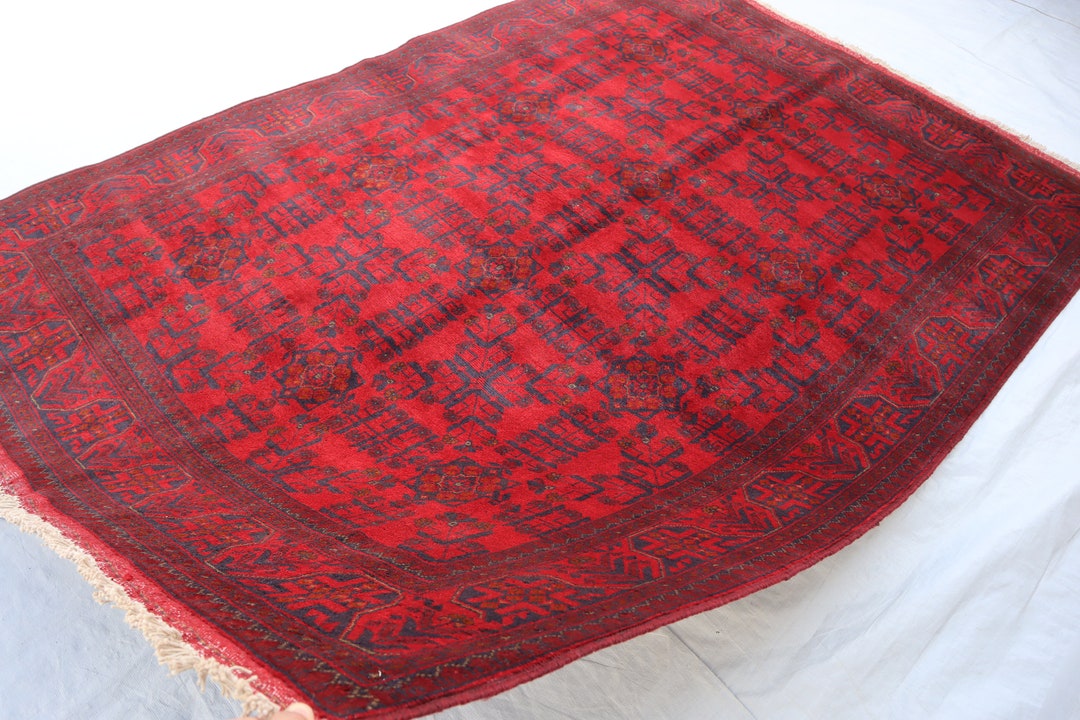 Afghan 6x8 Ft Bokhara Red Carpet- Vintage Rust Red Oriental Rug for ...