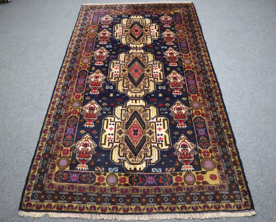 3'9x6'7 Ft, Artisan Crafted Vintage Wool Rug- Unique Design Area Rug ...