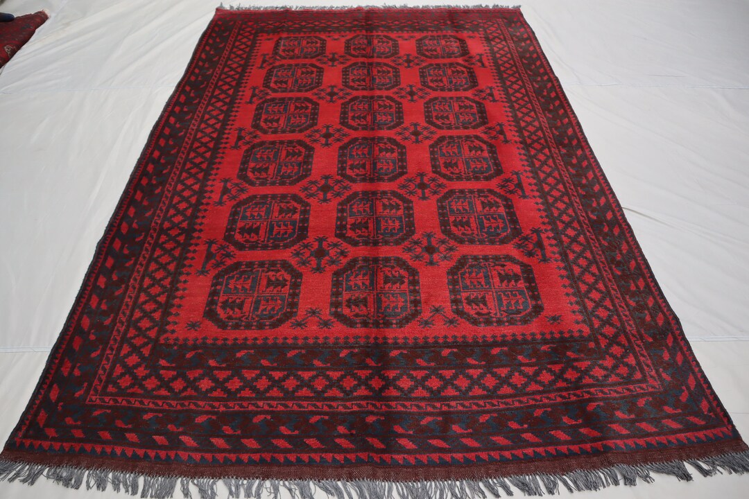 6x9 Ft Bokhara Elephant Foot Design Wool Vintage Area Rug- Turkoman ...
