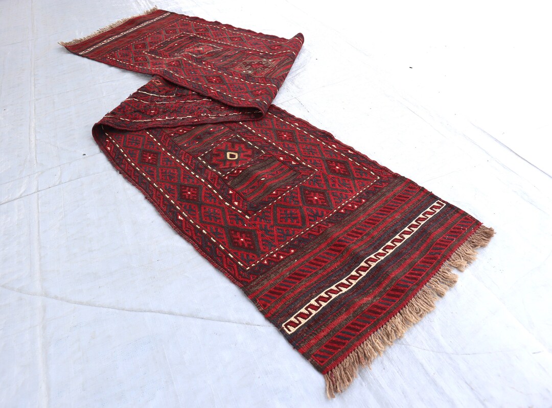 2x10 Ft Vintage Sumak Hallway Rug, Flatweave Afghan Tribal Vintage Boho Kilim Runner, Oriental ...