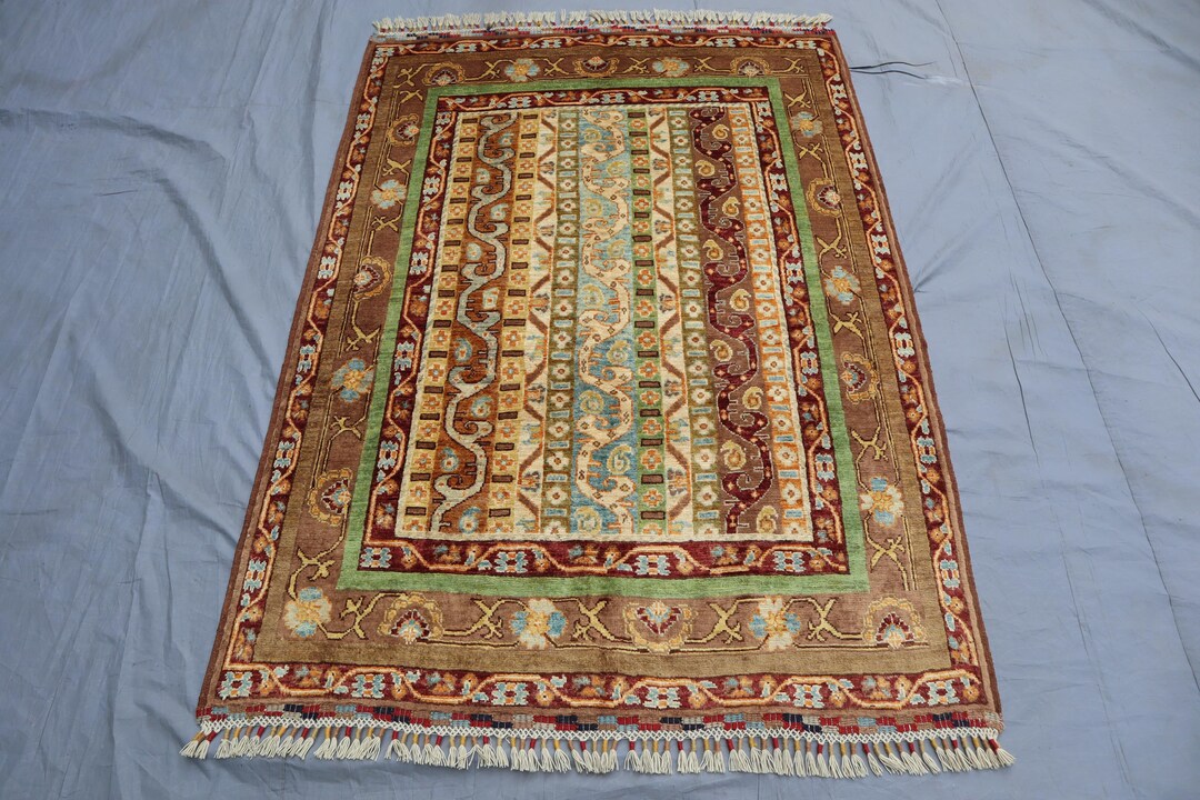 4x6 Afghan Shawl Design Rug- Muted Colors Handmade Natural Dyes Wool ...