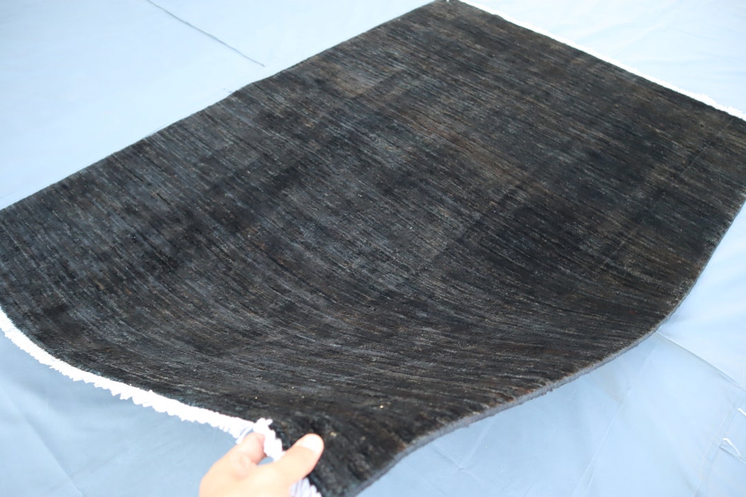 Black Area Rug 6x4 Ft- Solid Black Afghan Hand Knotted Natural Dyes ...