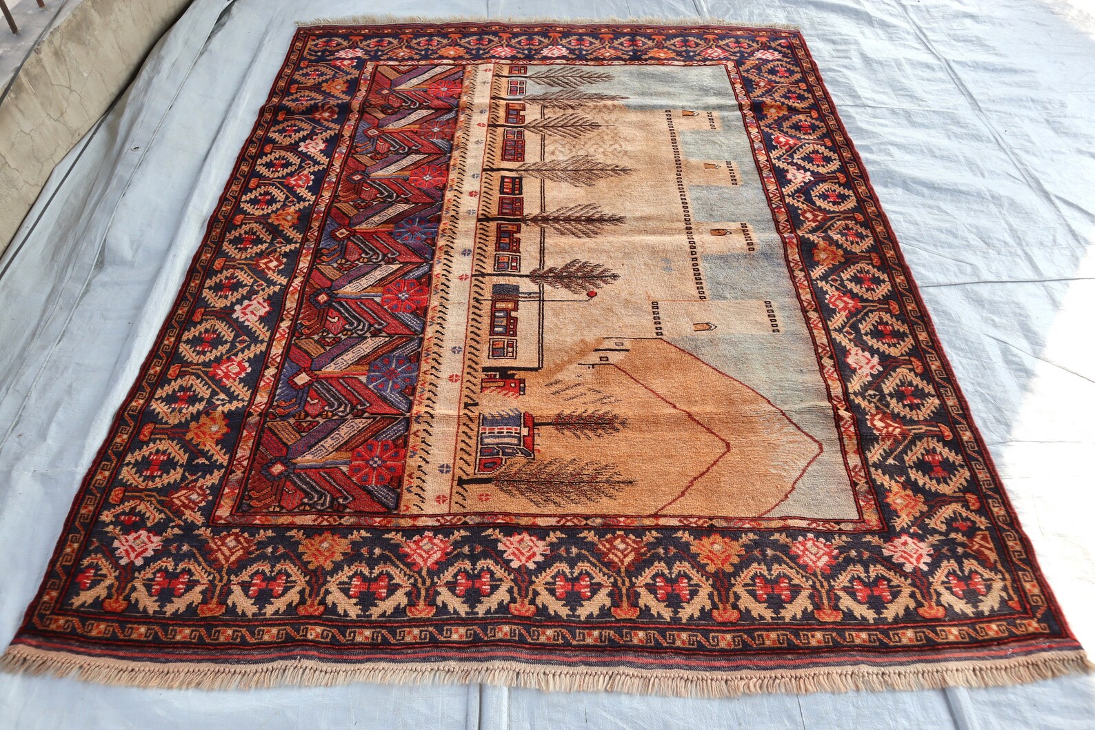5x6 Ft Antique Pictorial Rug, Afghan Hand Knotted Wool Rug, Vegi Dyes ...
