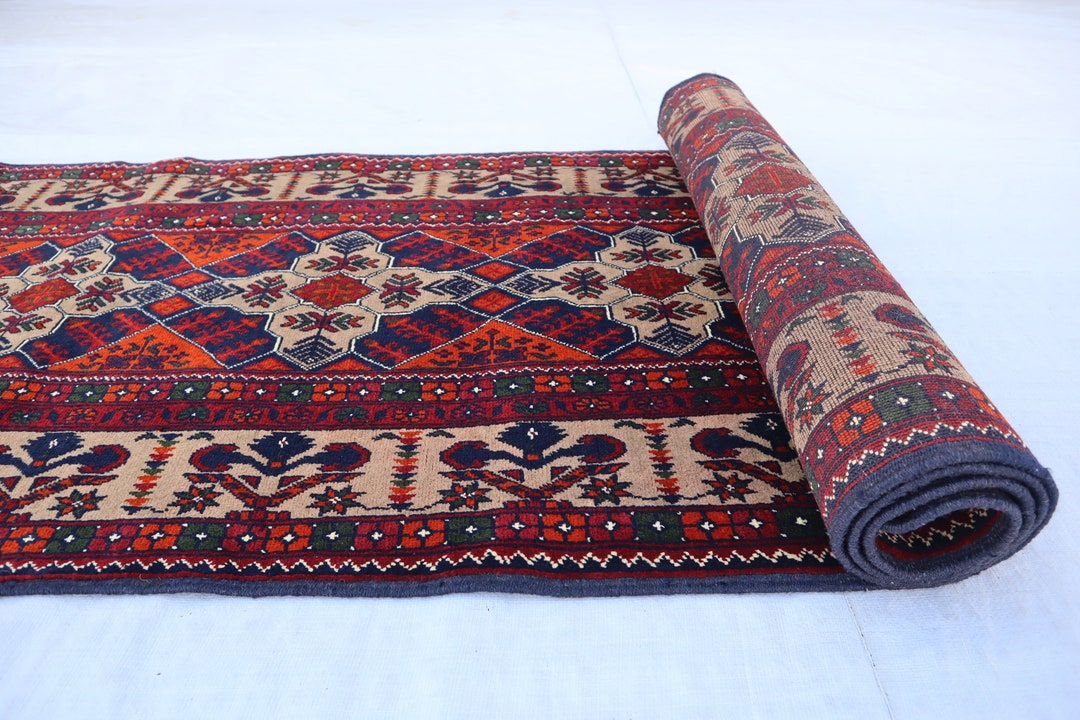 10 Ft Afghan Traditional Ala Makhmal Runner Rug-handmade Wool Vintage ...