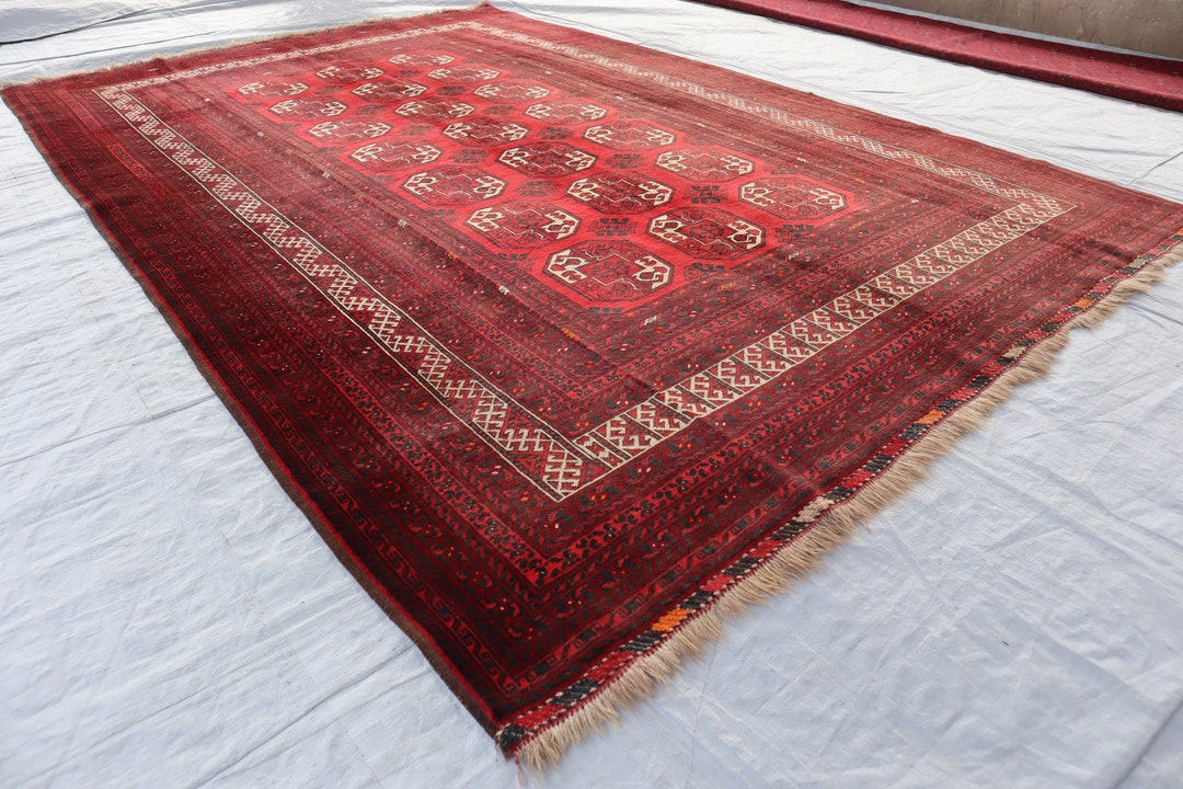 7x10 Red Turkmen Kunduz Rug/ Afghan Handmade High Pile Wool Vintage ...